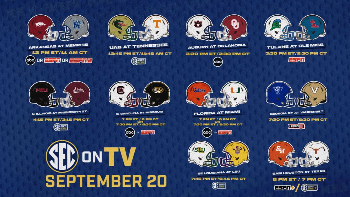 SEC announces football TV schedule for Sept. 13 and 20 - Southeastern ...