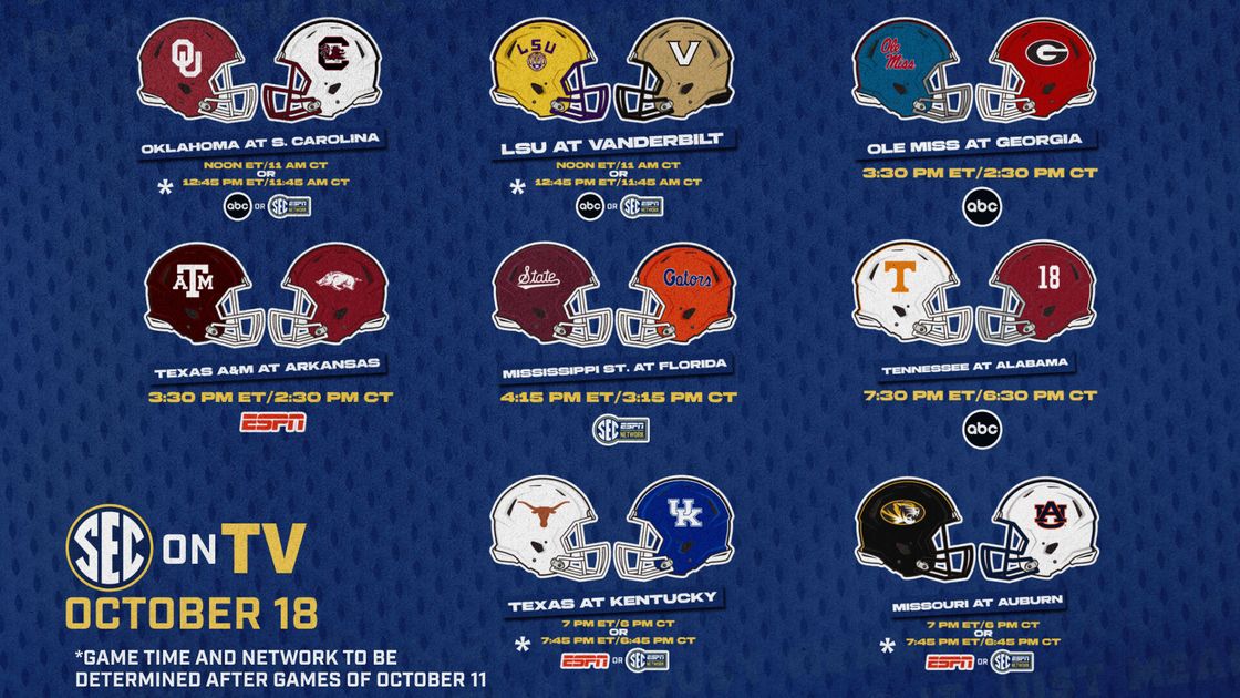 SEC announces football TV schedule for Oct. 11 and 18 - Southeastern ...