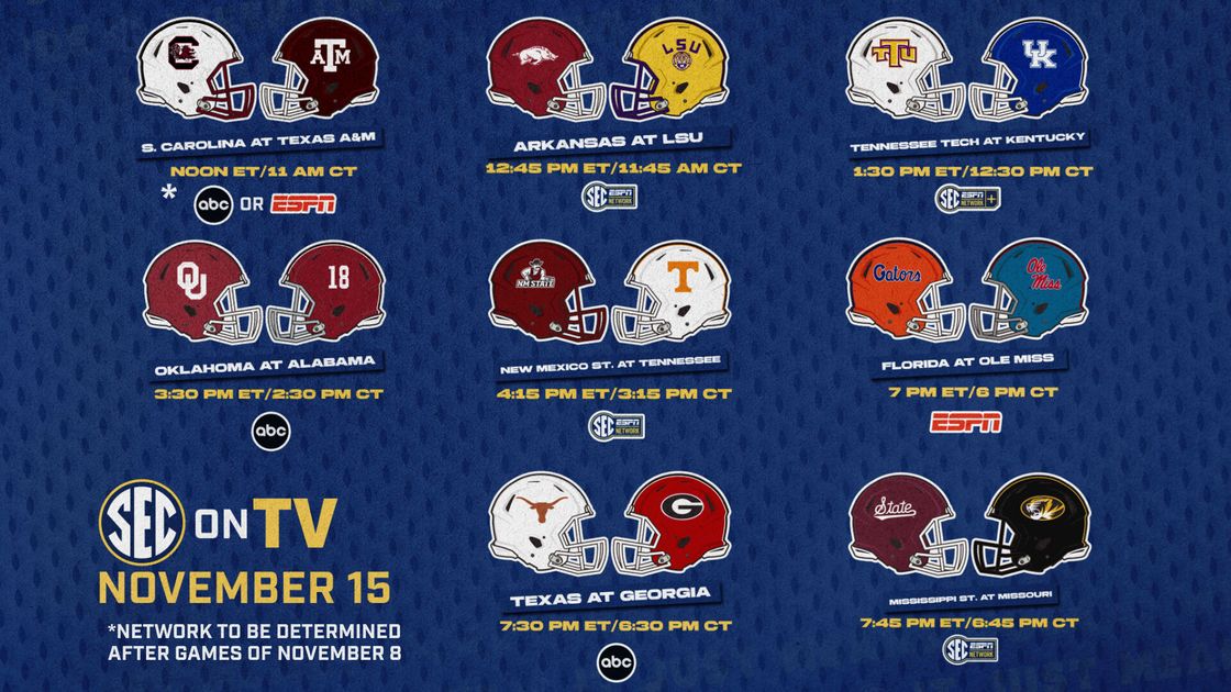 SEC announces football TV schedule for Nov. 8 and 15 - Southeastern ...